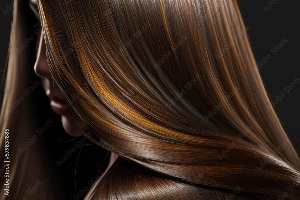 Beautiful healthy shiny hair texture with highlighted golden streaks ...