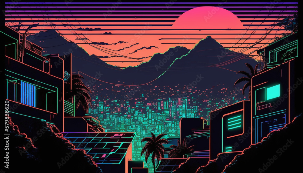 favela rio de janeiro abstract retrowave cyberpunk Stock Illustration ...