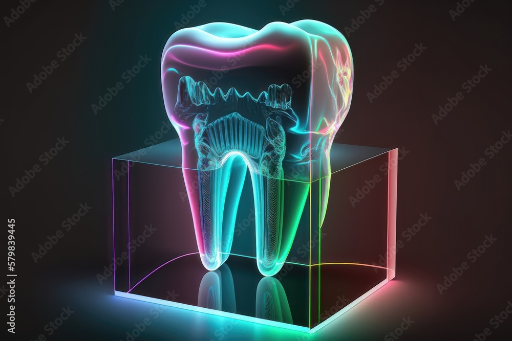 Image of a neon hologram tooth. Medicine concept. AI Generated Stock ...