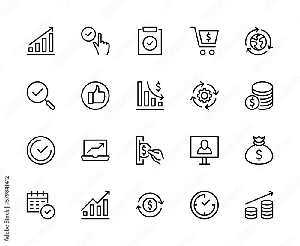Business and finance vector linear icons. Business management ...