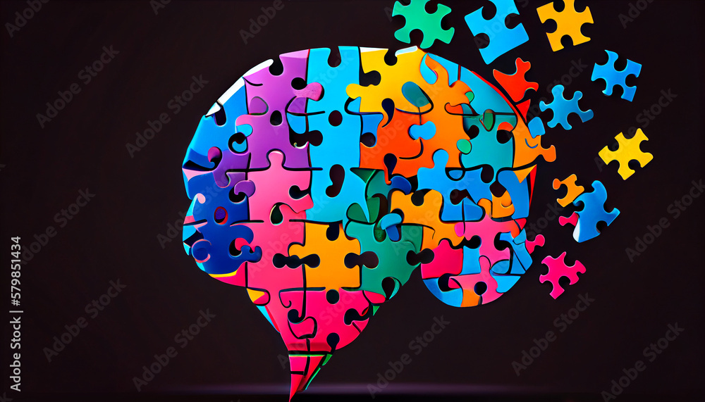 Neurodiversity concept. Brain from colorful puzzle pieces.The concept ...
