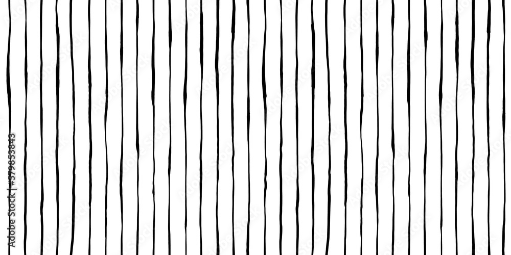 Seamless vertical pinstripe pattern made of wonky hand drawn black ink ...