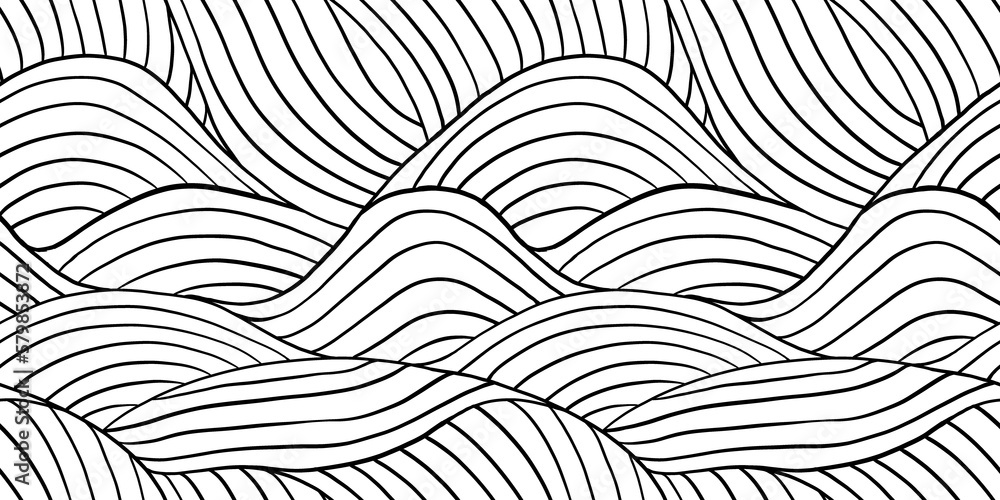 Stockillustratie Seamless rolling hills landscape pattern made of wavy ...