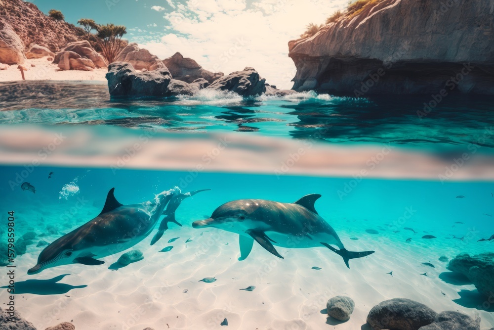Dive into a hyper-detailed world of marine wildlife with friendly ...