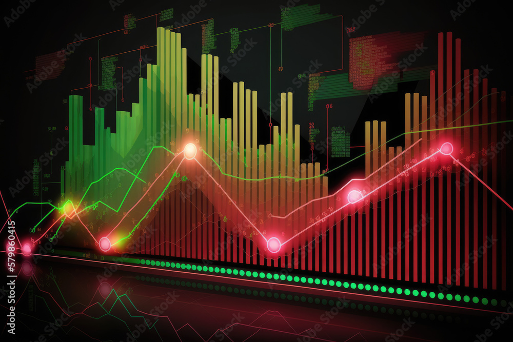 Financial graphs glowing lines and diagram on digital screen ...