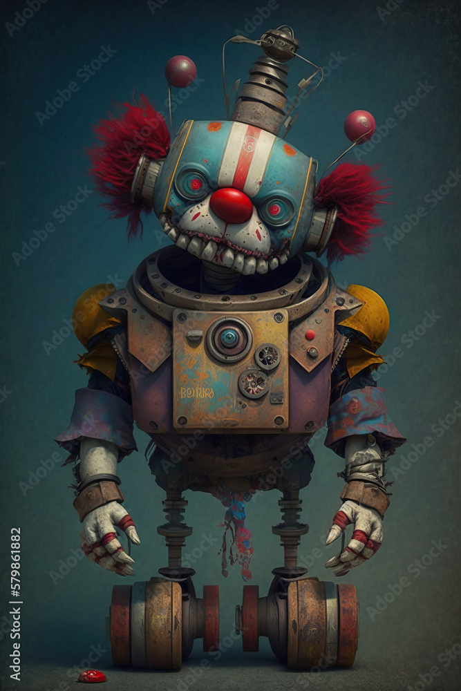Creepy Toy Clown Robot Break Generative AI Stock Illustration | Adobe Stock