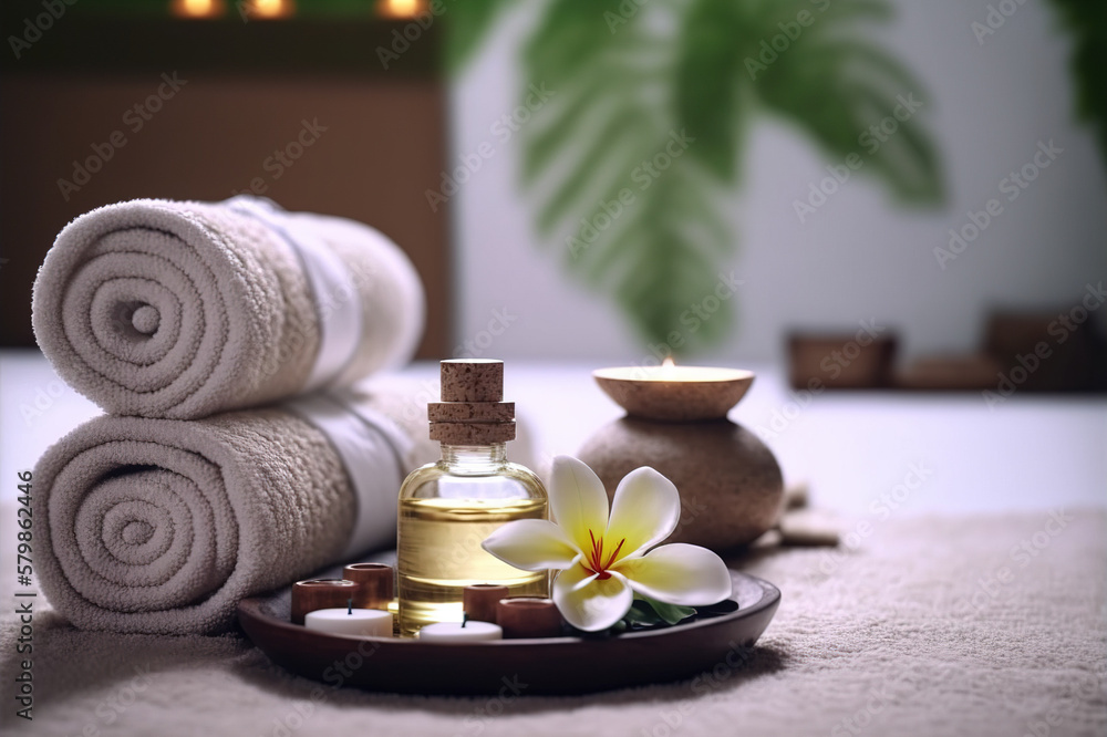 AI Generative image, spa accessory composition set in spa hotel ...