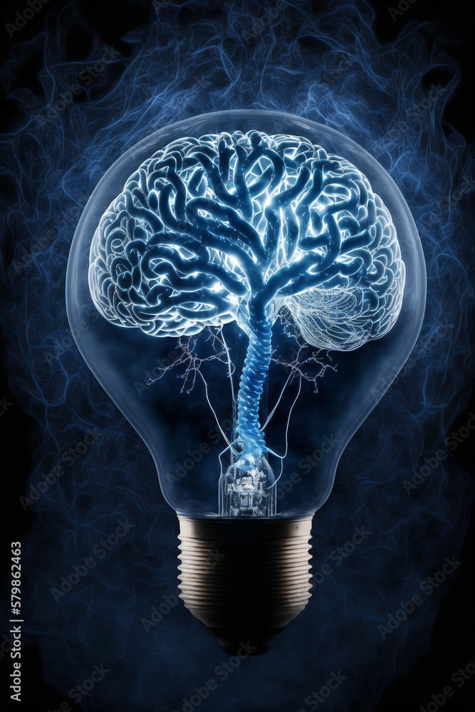 Brain light bulb human brain glowing inside of light bulb. Conceptual symbol of idea and insight ...