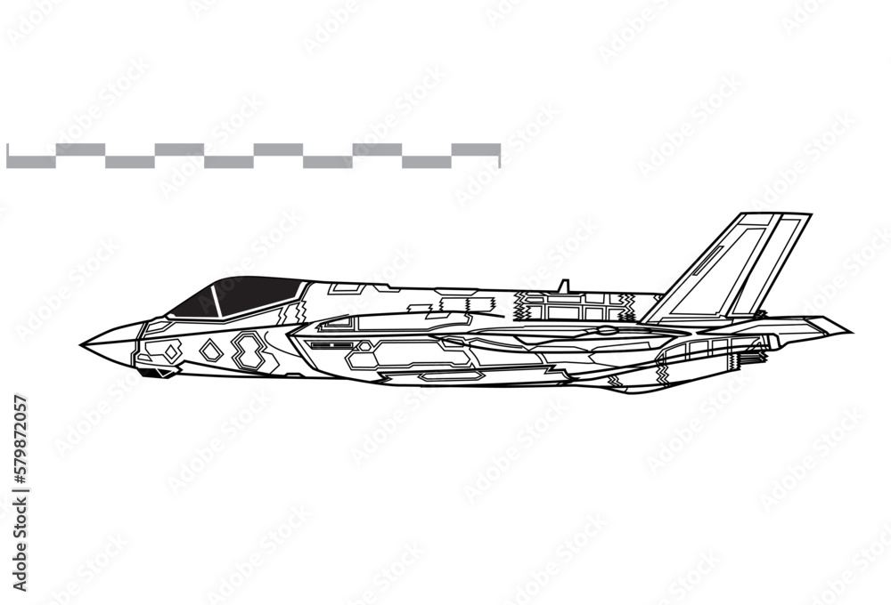 Lockheed Martin F-35A Lightning II. Vector drawing of stealth multirole ...