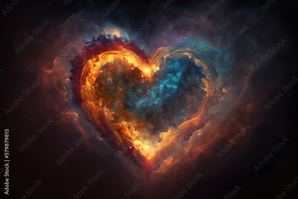Heart-Shaped Nebulas Bursting with Colors Stock Illustration | Adobe Stock