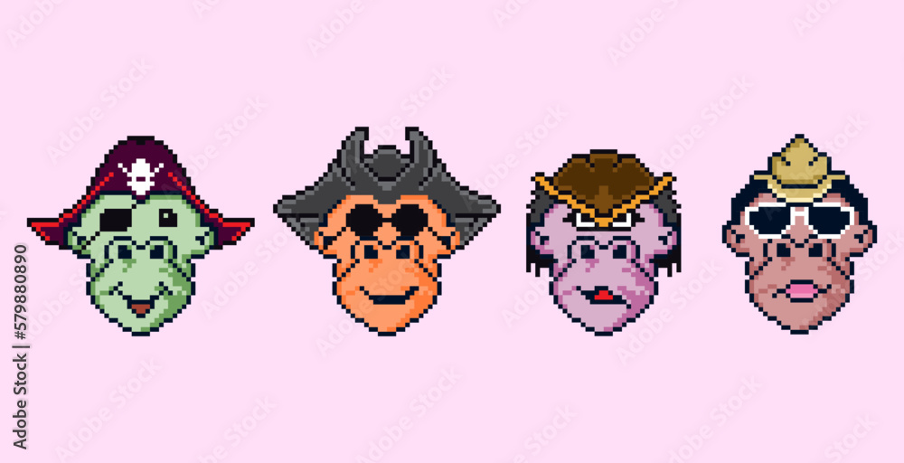 collection of monkey heads with several different face variations ...