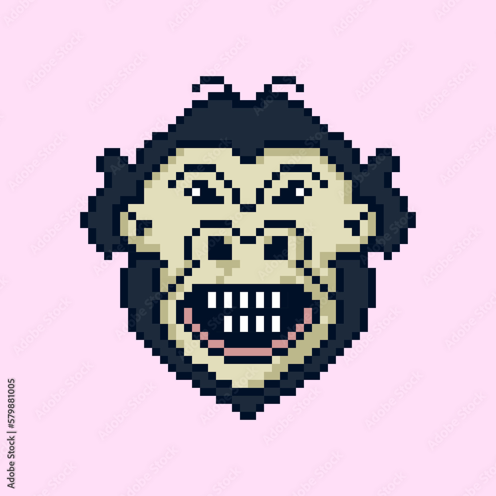 vector monkey head in angry expression, pixel art angry monkey head Stock Vector | Adobe Stock