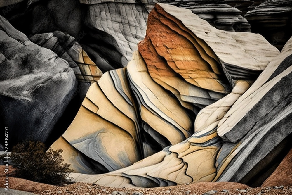 Abstract composition of a rock formation with the natural patterns and ...