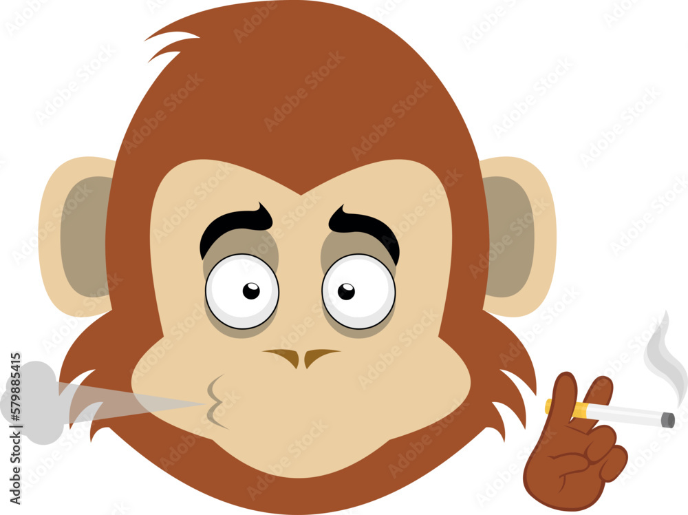 vector illustration face of a cartoon monkey smoking a cigarette Stock ...