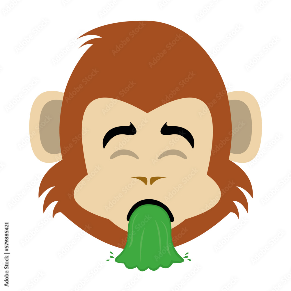 vector illustration face of a monkey primate cartoon vomiting Stock Vector | Adobe Stock