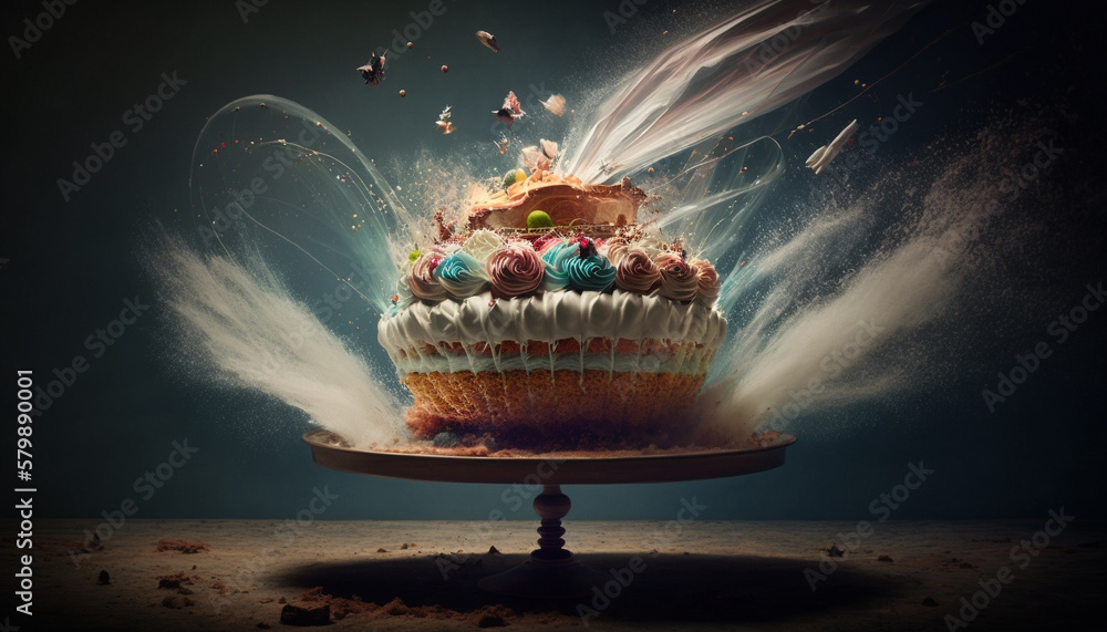 Birthday Cake Floating in Dreamy Whimsical Colors and Textures, Lit by ...