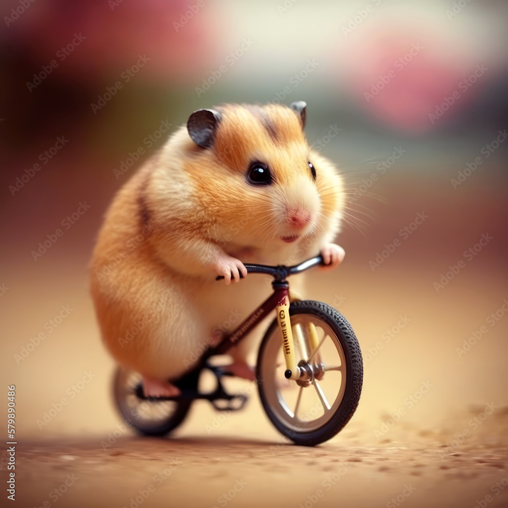Cute hamster rides a bike - Generative AI Stock Illustration | Adobe Stock