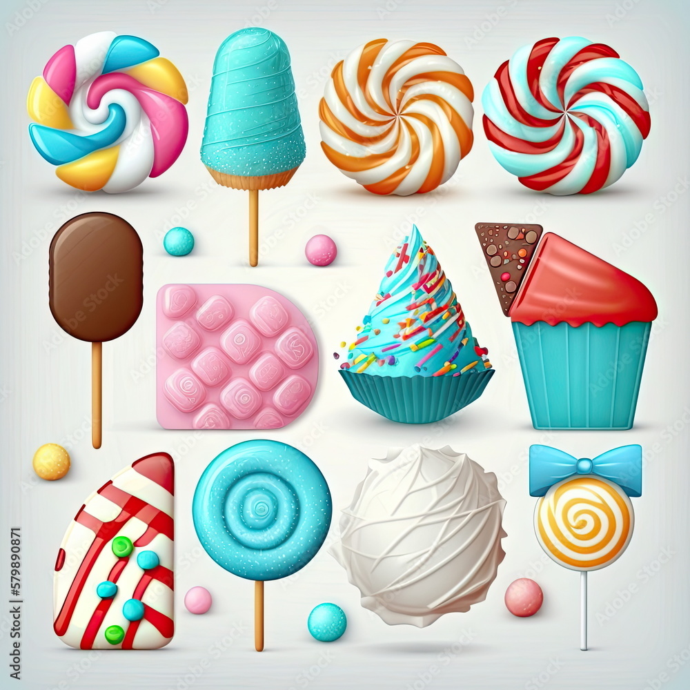 Collection of icon candys, white background, Made by AI,Artificial ...