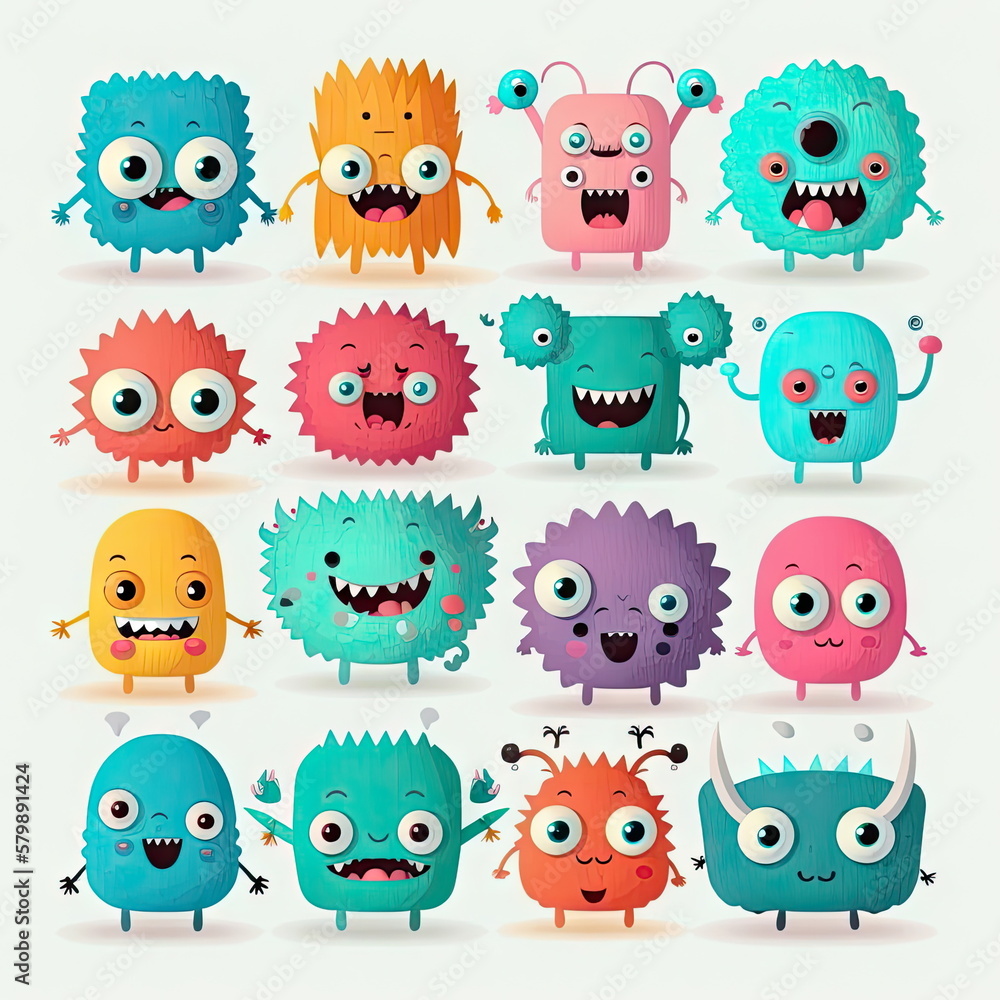 cute cartoon monsters, white background, vector illustration, Made by ...