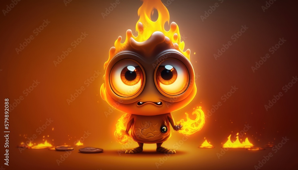 cute fire monster. Created with generative AI. Stock Illustration ...