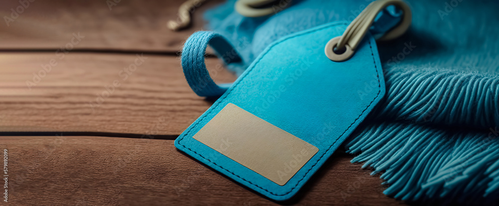 Realistic tag mockup: blank blue tag for your design. Cloth label tag ...