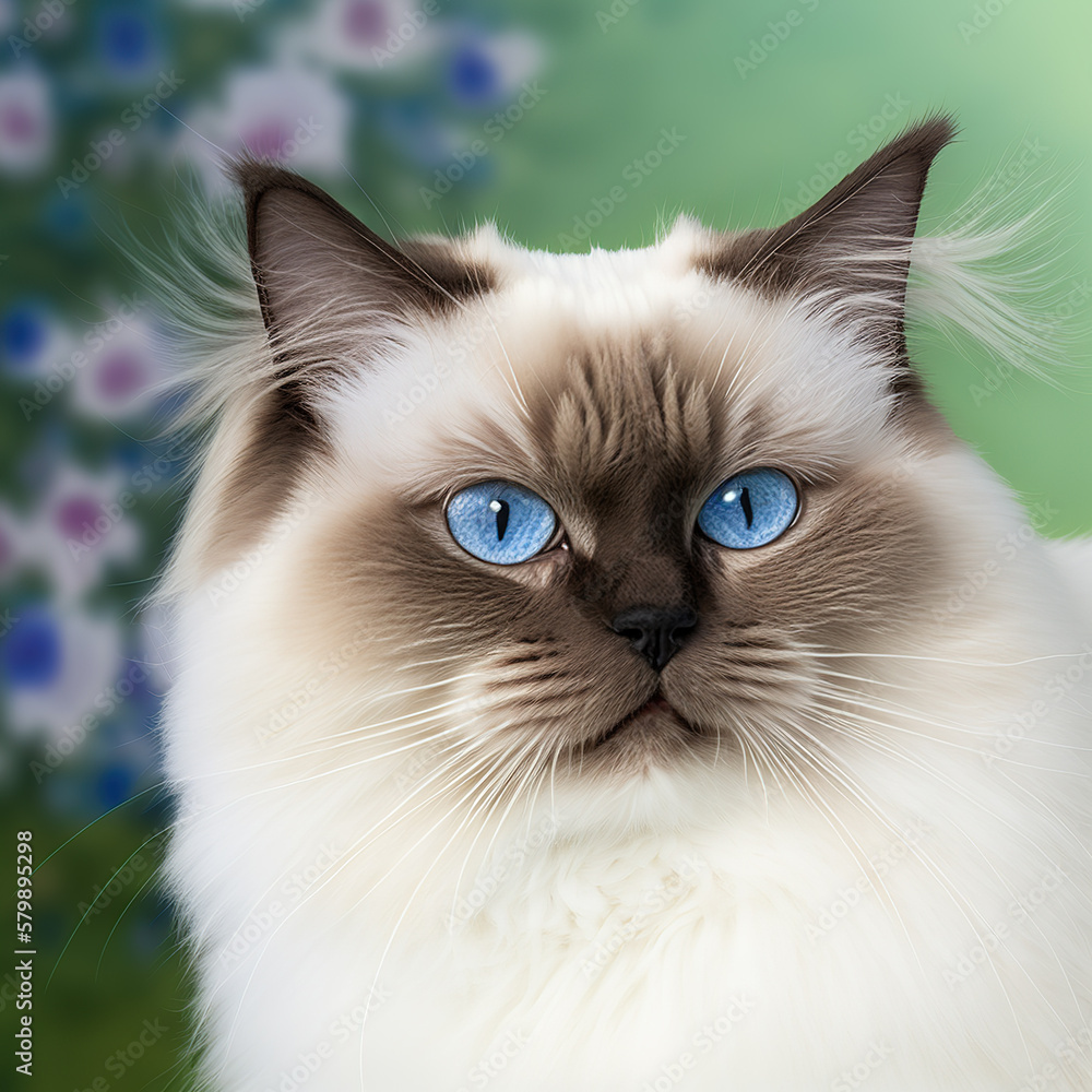 Ravishing hyper realistic portrait of happy birman cat in natural ...