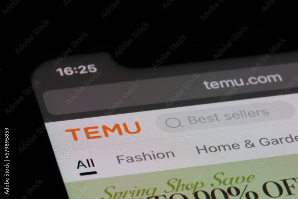Shanghai,China-March.9th 2023: close up TEMU company brand logo on ... Shanghai,China-March.9th 2023: close up TEMU company brand logo on ...