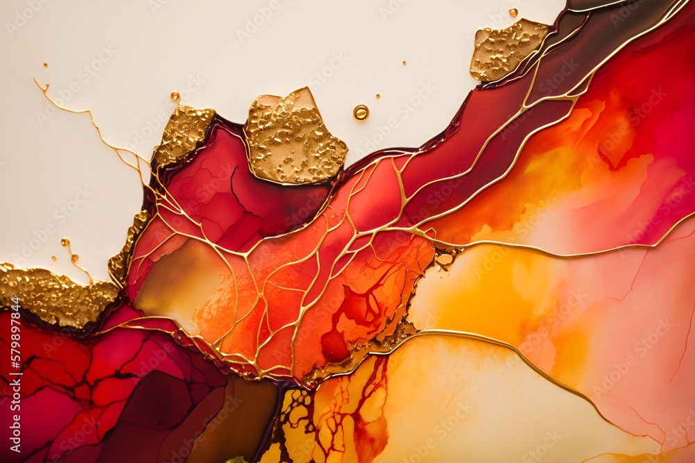 Alcohol ink fluid art painting technique. Warm tones. Suitable for ...