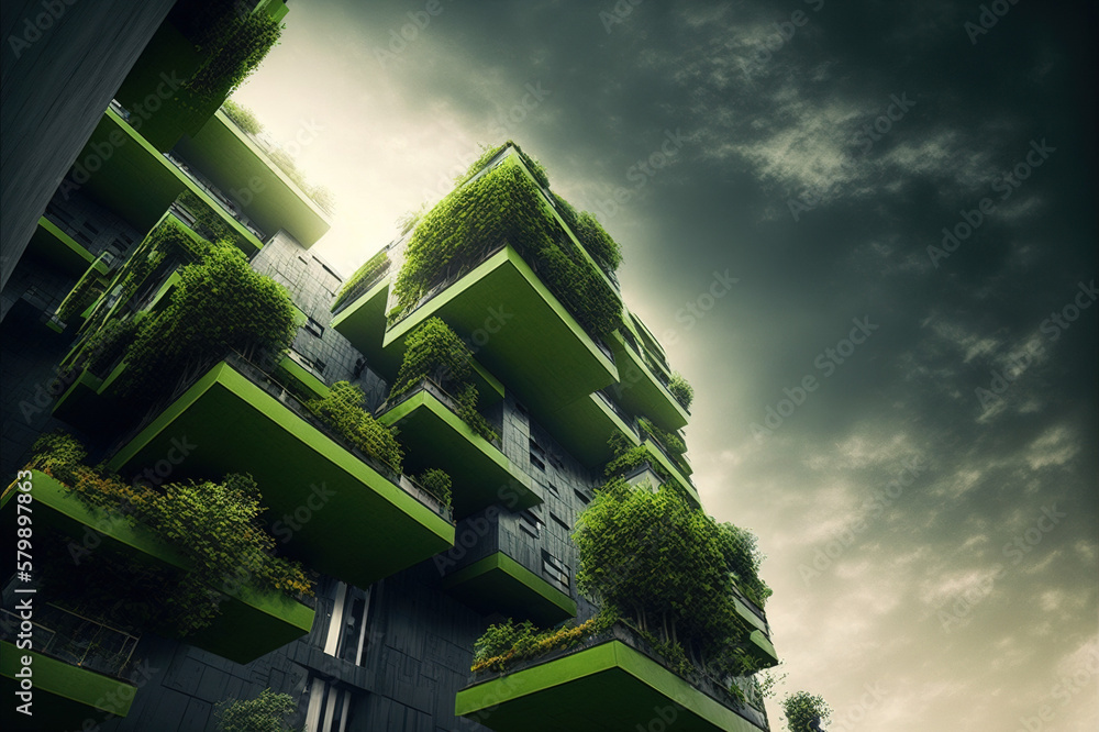 Eco-friendly green building with vertical garden design for ...