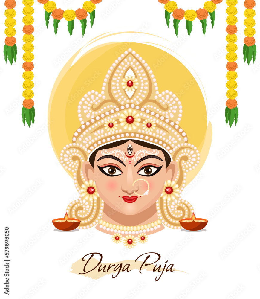 Flat illustration of Durga Puja. Goddess durga idol. Stock Vector ...