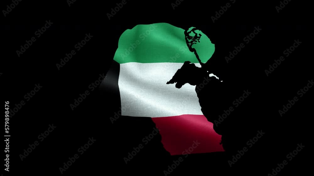 4K waving national flag of Kuwait on the map. Alpha channel seamless ...