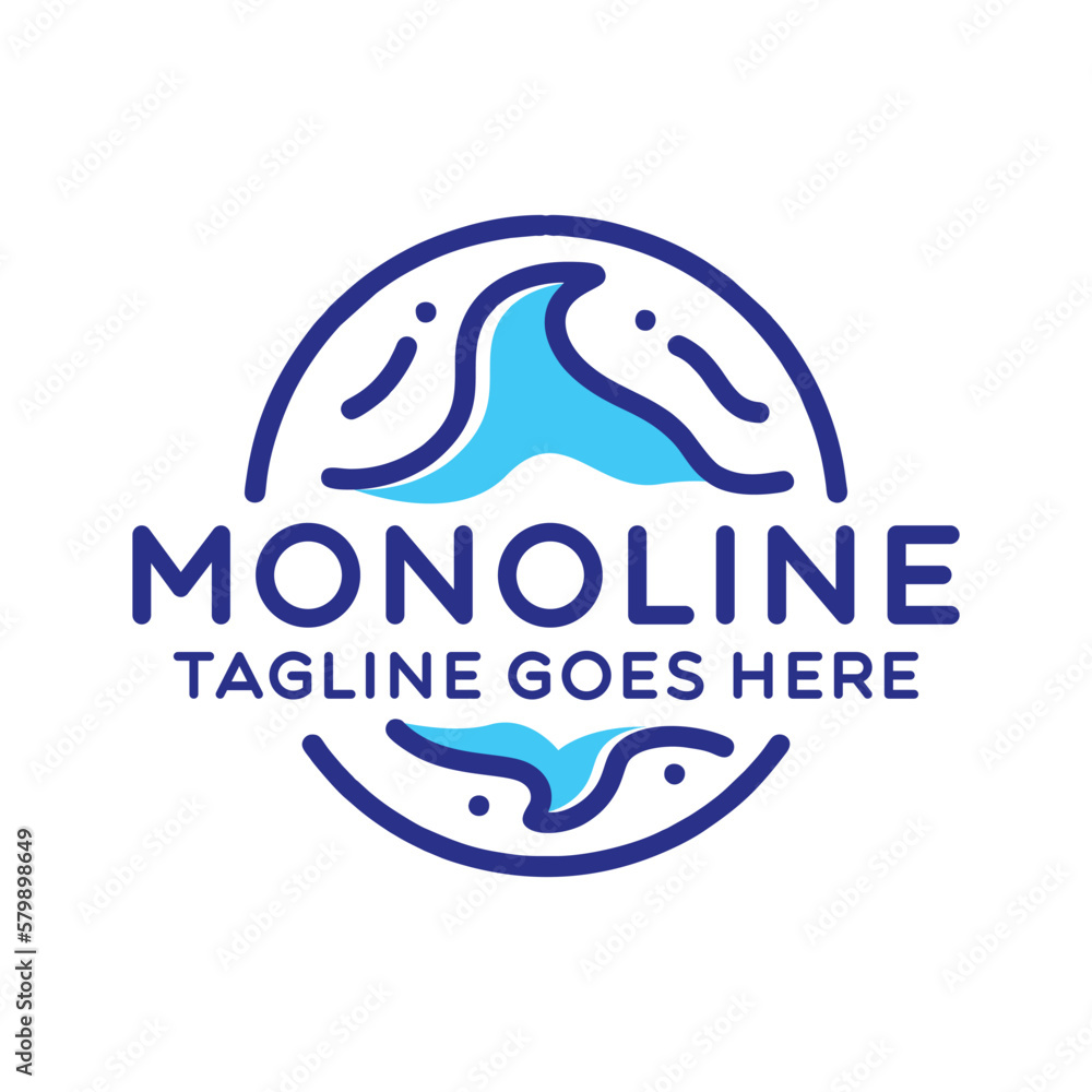 Blue Wave Ocean Monoline Logo Vector Vintage Emblem Design badge ...