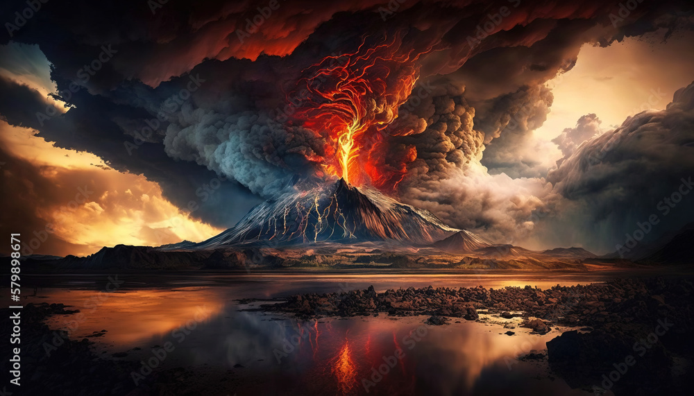 Nature's Fury: Dramatic Volcanic Eruption with Billowing Clouds Stock ...
