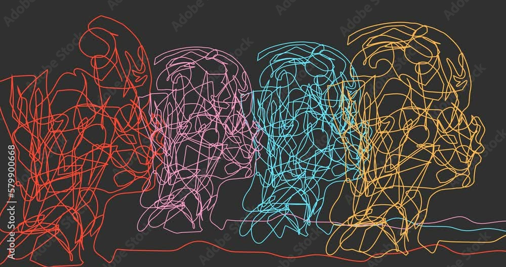 Social media network. Outline human silhouettes. Overlay heads. Digital ...