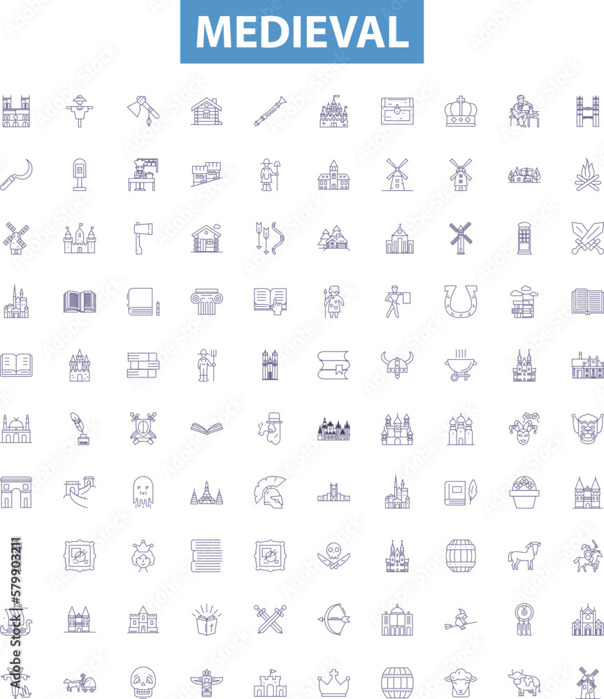 Medieval line icons, signs set. Medieval, Knights, Castles, Armor ...