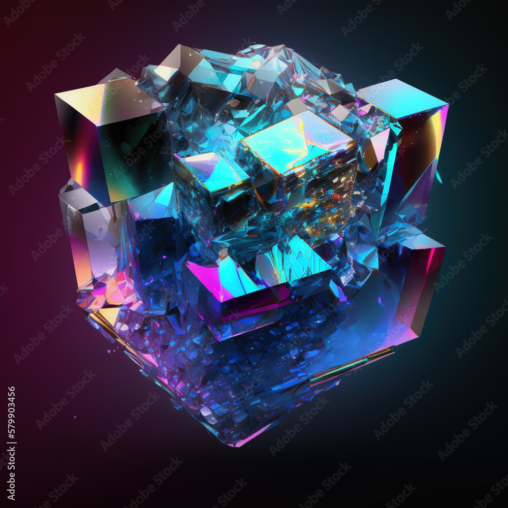 Modern digital abstract art of glassy geometric transparent cubic shape ...