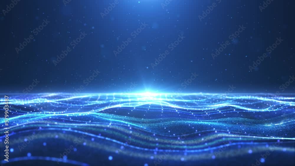 Blue Wave Particles Ocean, Elegant blue particle wave, beautiful light ...