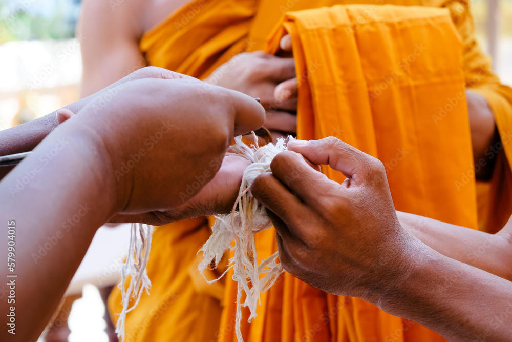 Image of ordination ceremony in buddhism, ceremonial thread Stock Photo ...