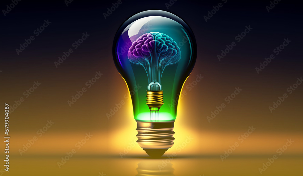 ILUSTRACIÓN DE CEREBRO DENTRO DE UN BOMBILLO DE LUZ, CONCEPTO DE ...