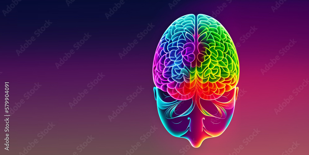 ILUSTRACIÓN DE REDES NEURONALES Y CABEZA CON CEREBRO EN COLORES NEON ...