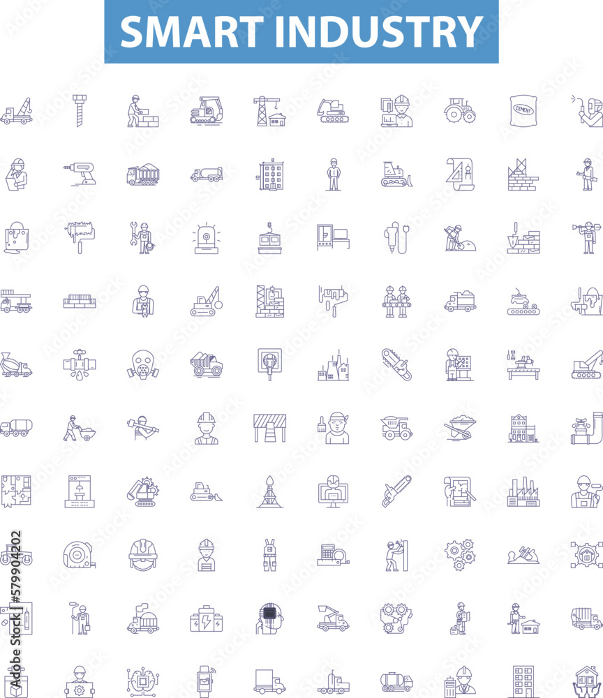 Smart industry line icons, signs set. Industry 40, AI, Automation, IoT ...