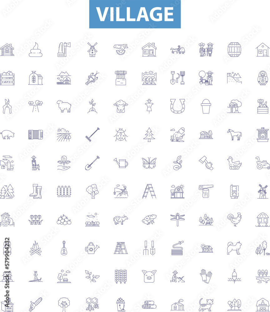 Village outline icons collection. Village, settlement, hamlet, township ...