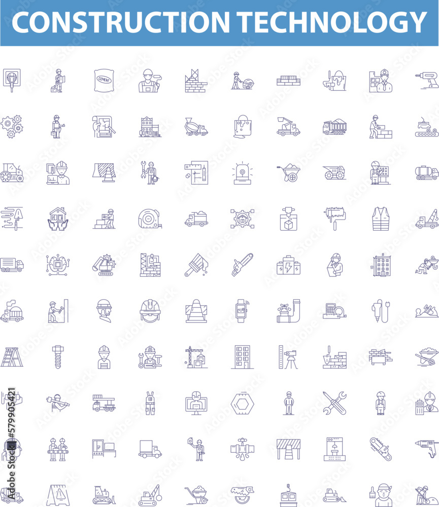Construction technology line icons, signs set. Construction, Technology ...