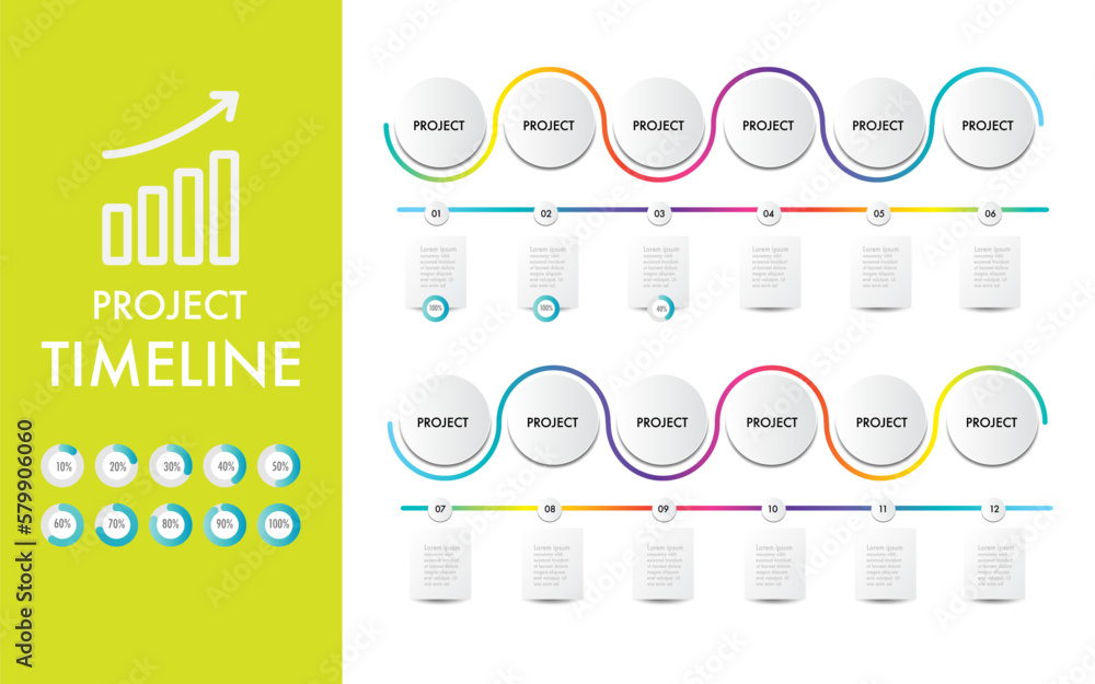 12 months projects and Percent progress bar year plan , time line ...