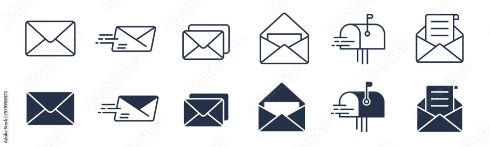Mail, Email, Envelope icons. Editable stroke. Vector graphic illustration. For website design ...