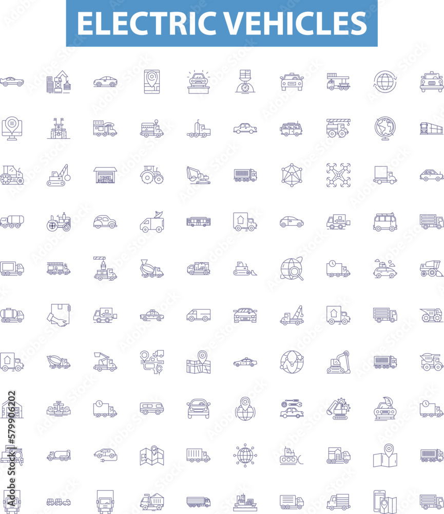 Electric vehicles line icons, signs set. Electric, Vehicles, EVs ...