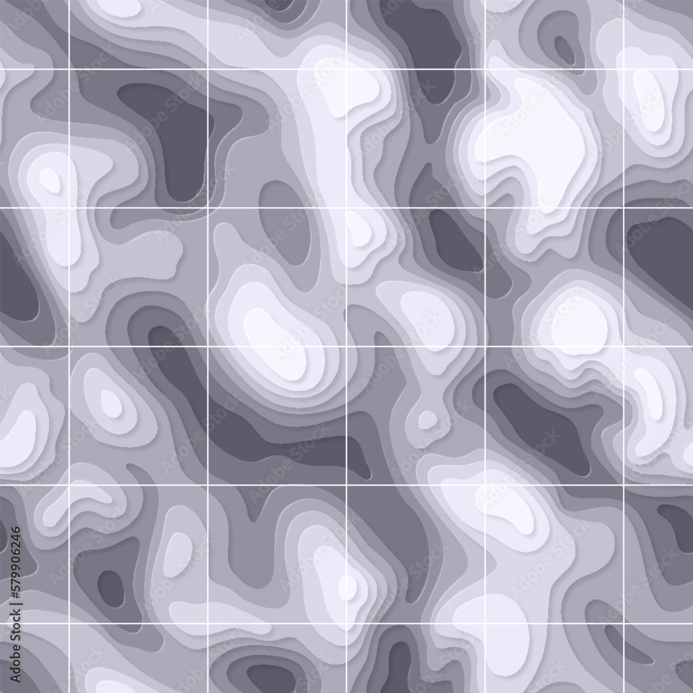 Abstract paper cut gray topographic seamless pattern background. Sea ...