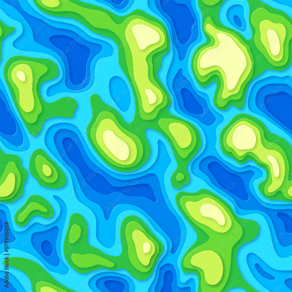 Topographic map in papercut style with wavy layered shapes. Papercut ...