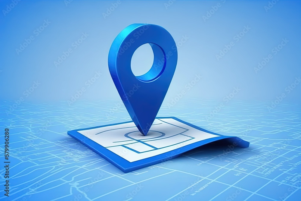 Pin icon signal of blue location symbol on navigation location map, GPS ...