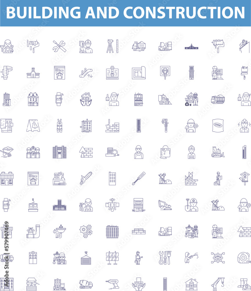 Building and construction line icons, signs set. Architecture ...